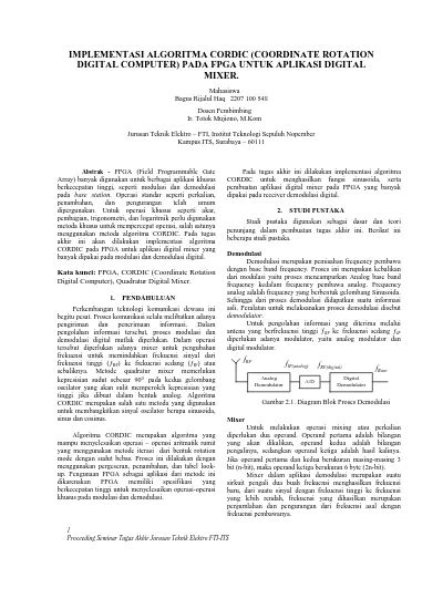 Implementasi Algoritma Cordic Coordinate Rotation Digital Computer Pada Fpga Untuk Aplikasi