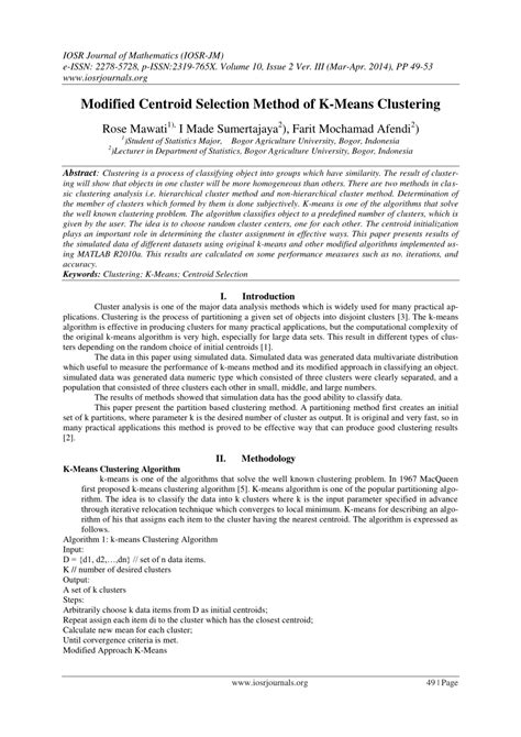 Pdf Modified Centroid Selection Method Of K Means Clustering