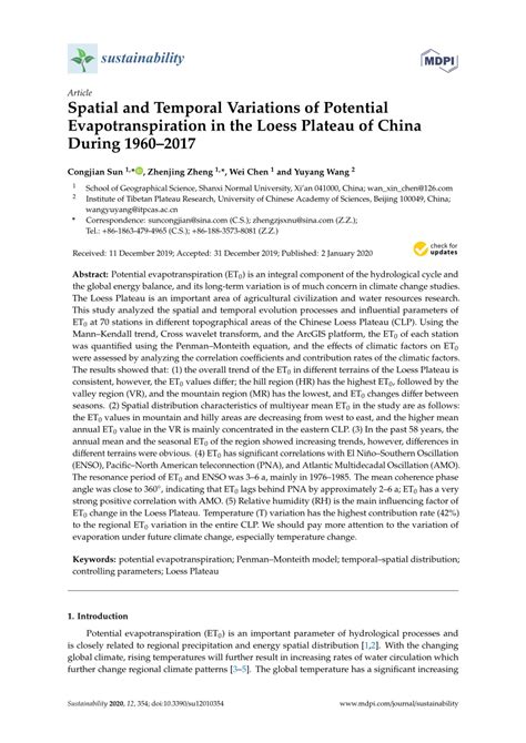 Pdf Spatial And Temporal Variations Of Potential Evapotranspiration In The Loess Plateau Of