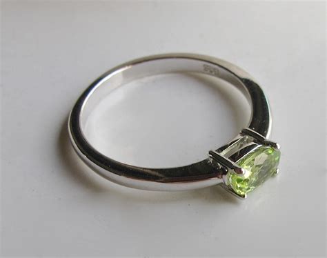 Peridot Dainty Oval Small Ring Green Peridot Genuine Silver Ring