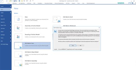 solid edge 2020 crashed after creating a new part assembly and other
