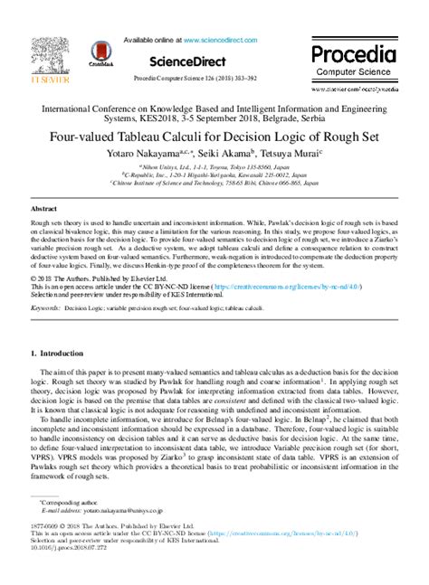 Pdf Four Valued Tableau Calculi For Decision Logic Of Rough Set
