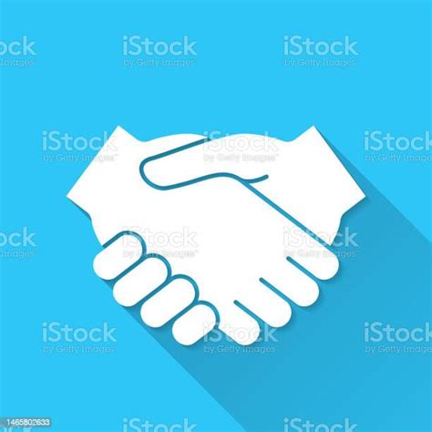 핸드셰이크 파란색 배경에 아이콘 긴 그림자가 있는 평면 디자인 3차원 형태에 대한 스톡 벡터 아트 및 기타 이미지 3차원 형태 개념 경제 Istock