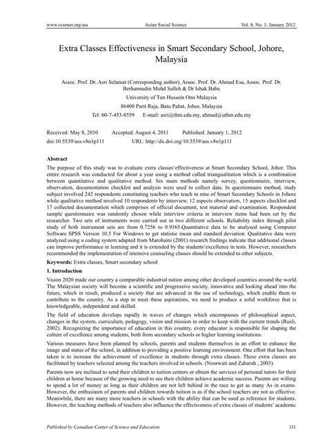 Pdf Extra Classes Effectiveness In Smart Secondary School Johore Malaysia