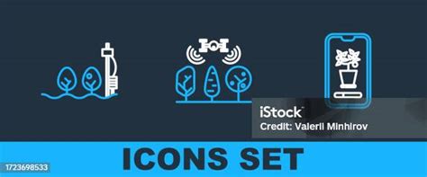 라인 스마트 제어 농업 시스템 독립형 센서 및 플랜트 및 드론 아이콘을 설정합니다 벡터 곡초류에 대한 스톡 벡터 아트 및 기타 이미지 곡초류 꽃 식물 나무 Istock