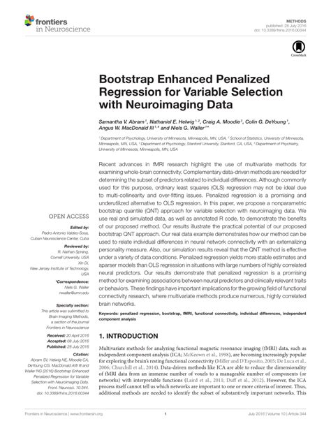 Pdf Bootstrap Enhanced Penalized Regression For Variable Selection