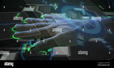 Image Of Caucasian Man Scanning Hand With Hud Processing On Digital Interface Digital Composite