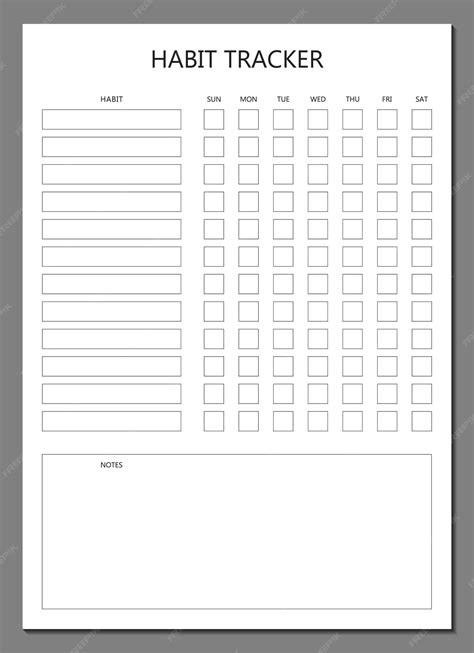 습관 추적기 템플릿 회색으로 격리된 빈 노트북 페이지 비즈니스 구성 페이지 용지 2 프리미엄 벡터