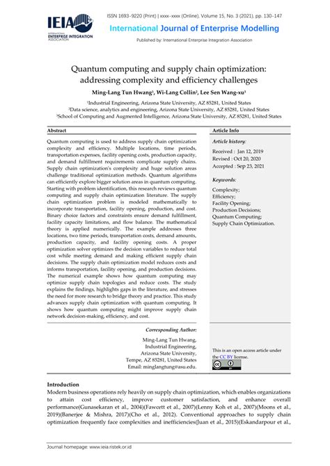 Pdf Quantum Computing And Supply Chain Optimization Addressing