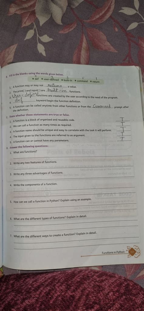 B Fill In The Blanks Using The Words Given Below⋆ Def ∗ User Defined ∗