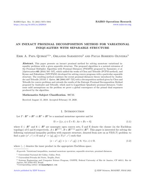Pdf An Inexact Proximal Decomposition Method For Variational