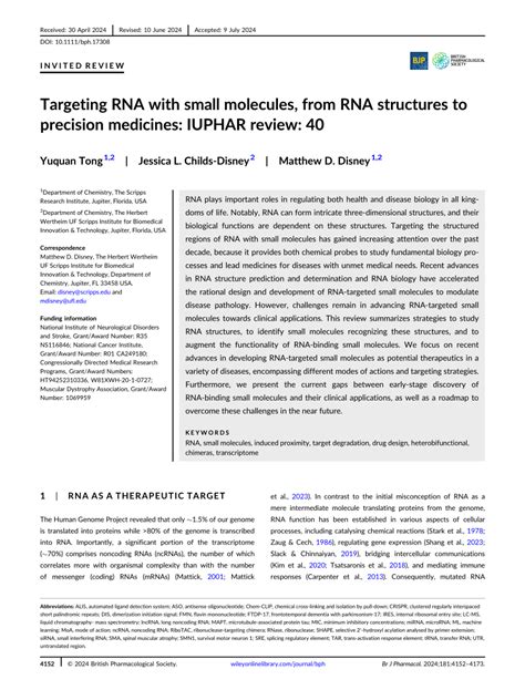 Targeting Rna With Small Molecules From Rna Structures To Precision Medicines Iuphar Review