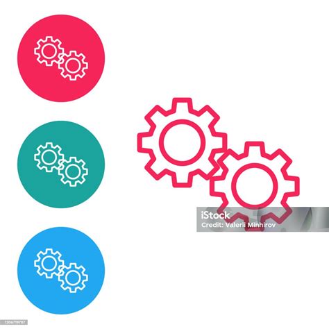 흰색 배경에 격리된 빨간색 줄 기어 아이콘입니다 코그휠 기어 설정 표지판 코그 기호 원 버튼에 아이콘을 설정합니다 벡터 개념에