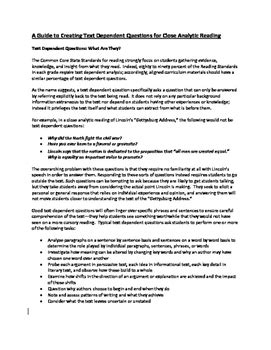 A Teacher S Guide In Creating Text Dependent Questions For Close Reading