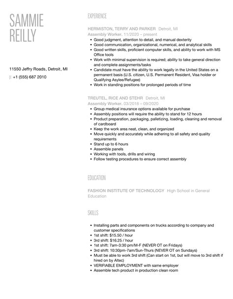 Assembly Worker Resume Samples Velvet Jobs Assembly Worker Resume Samples Velvet Jobs