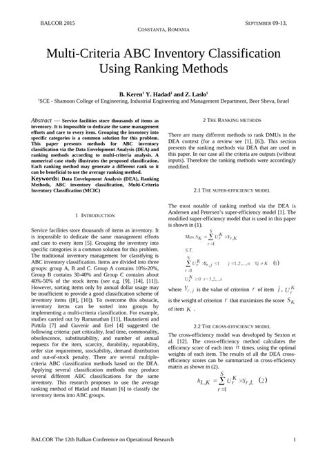 Pdf Multi Criteria Abc Inventory Classification Using Ranking Method