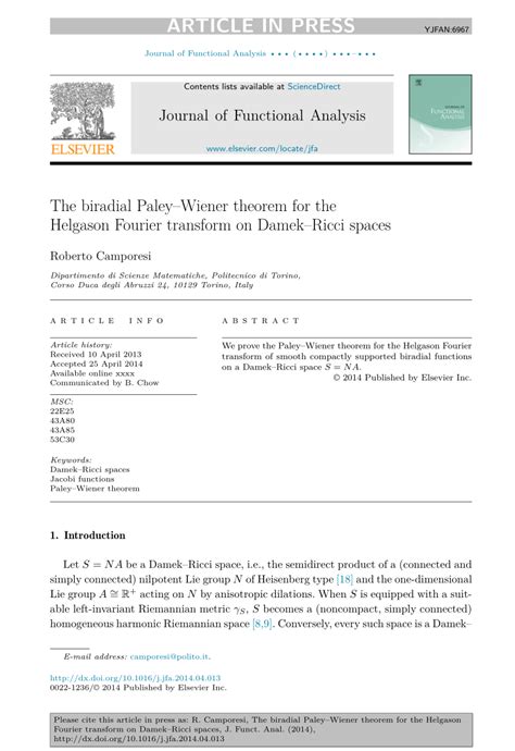 Pdf The Biradial Paleywiener Theorem For The Helgason Fourier