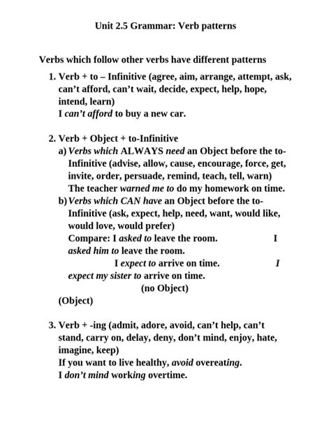 Unit 2 5 Grammar Verb Patterns Pdf Verb