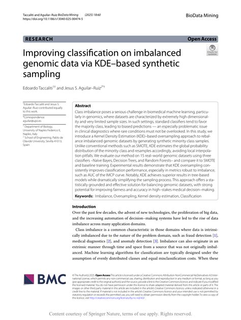 Pdf Improving Classification On Imbalanced Genomic Data Via Kdebased Synthetic Sampling