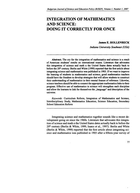 Pdf Integration Of Mathematics And Science Doing It Correctly For Once