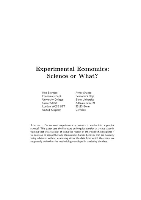 Pdf Experimental Economics Science Or What