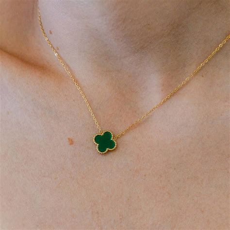 Green Four Leaf Clover Necklace In 18 K Gold Plate Green Pendant