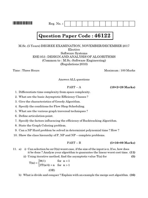 Question Paper Code Reg No Download Free Pdf Computational