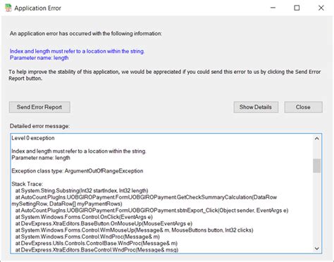 Bank Giro Troubleshooting Uob Bank Giro Plugin Error Index And Length Must Refer To A Location