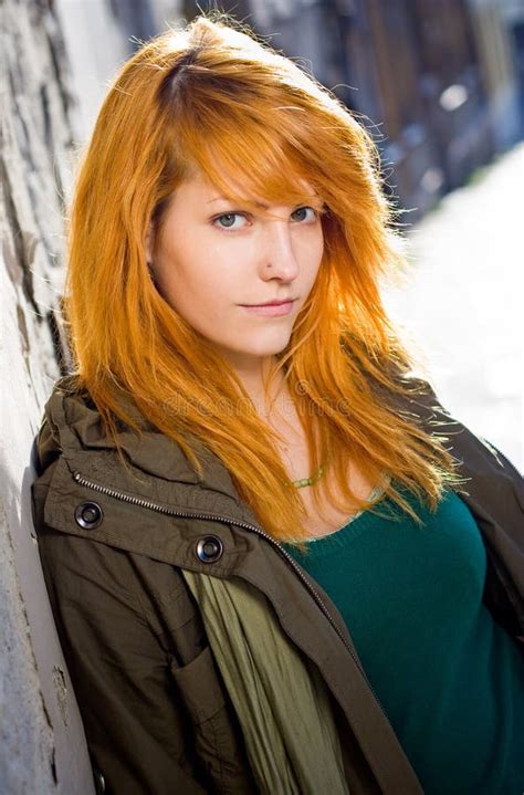 Young Redhead Girl Posing On Old Str Stock Image Image Of Redhead Female 20418831