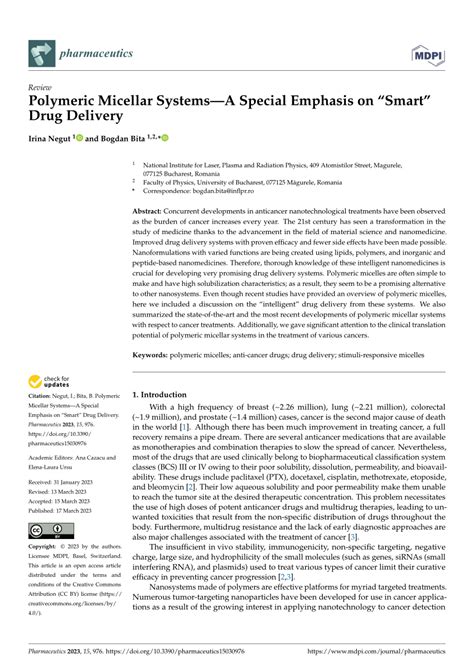 Pdf Polymeric Micellar Systems—a Special Emphasis On Smart” Drug Delivery