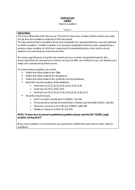 Week 2 Tutorial Week 2 Tut Contract Law Llb Tutorial Questions Week 2 Instructions This