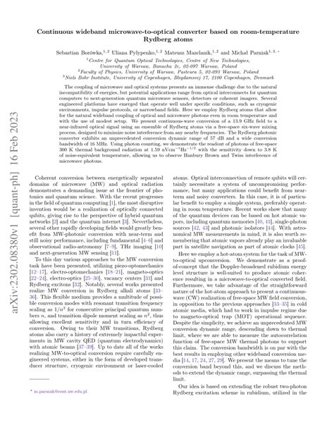 Pdf Continuous Wideband Microwave To Optical Converter Based On Room Temperature Rydberg Atoms