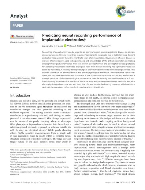 Pdf Predicting Neural Recording Performance Of Implantable Electrodes