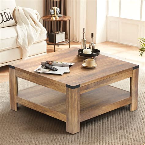 Millwood Pines Zara Square Coffee Table With 2 Tier Storage Shelves