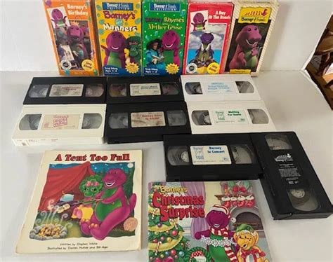 Vintage Barney The Purple Dinosaur Vhs Tapes Lot Of 8 And 2 Books Eur