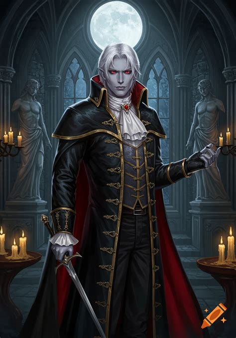 Young Handsome Vampire With Long Black Hair And Red Eyes In Nosferatu