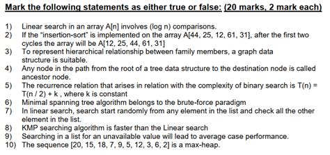 Solved Mark The Following Statements As Either True Or