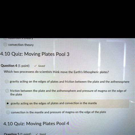 SOLVED PLEASE HELP ASAP Convection Theory Quiz Moving Plates Pool Question