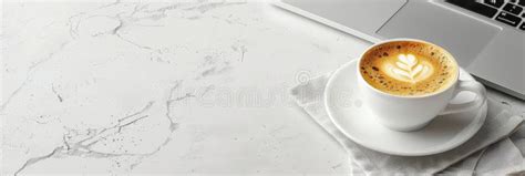 Modern Workspace Setup With Laptop Coffee Cup And Notebook For