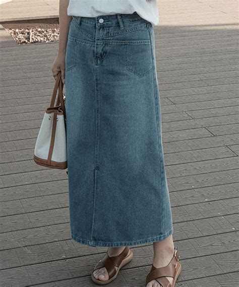 빅사이즈 L 5xl 데님 롱 스커트 청 치마 빈티지 앞트임 논스판 에이블리