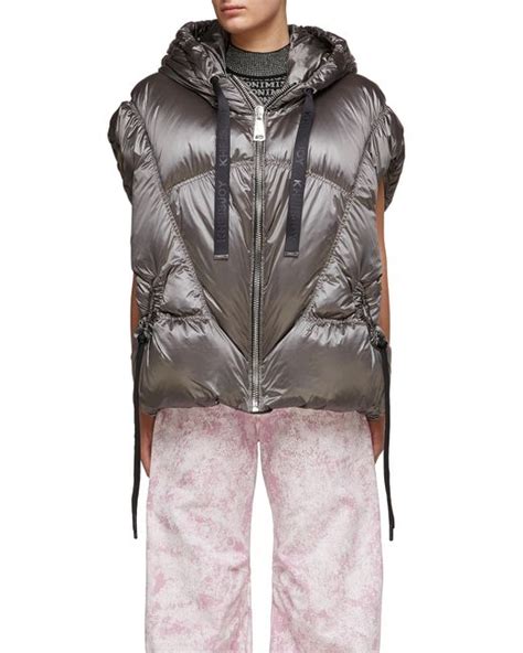 Khrisjoy Goose Puff Shiny Oversize Logo Jacquard Drawstring Puffer Vest In Grey Gray Lyst