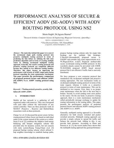 Pdf Performance Analysis Of Secure And Efficient Aodv Se Aodv With