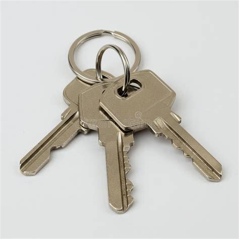 Three Identical Metallic Keys Are Connected By A Circular Keyring Stock Illustration