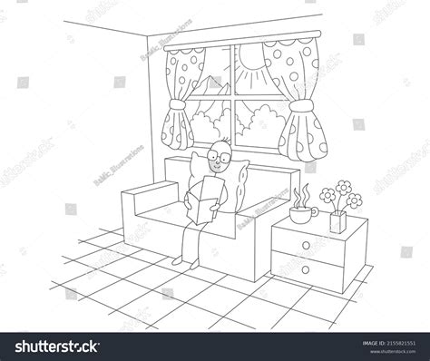 소파에 앉아 책을 읽고 있는 편안한 스톡 일러스트 2155821551 Shutterstock