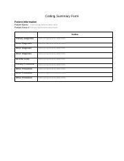Essential Coding Summary Form For Patient Information Course Hero