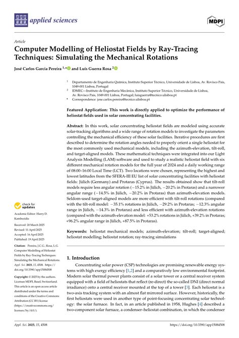 Pdf Computer Modelling Of Heliostat Fields By Ray Tracing Techniques Simulating The