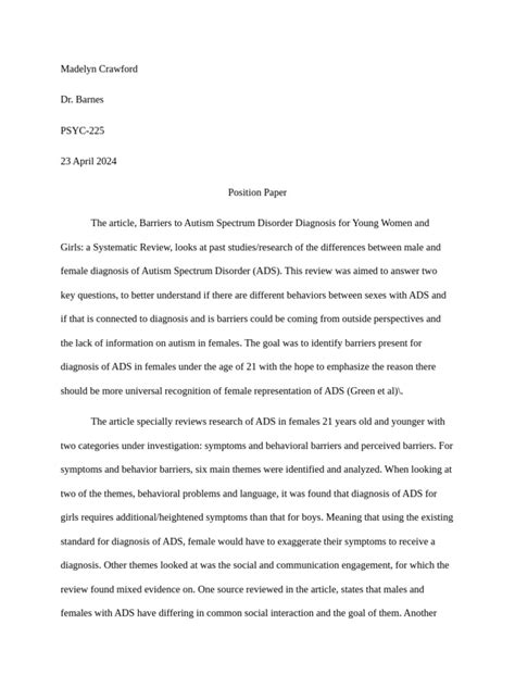 Gend Position Paper Pdf Autism Spectrum Spectrum Disorder