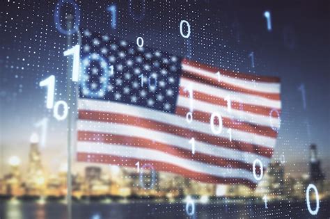 Premium Photo Abstract Virtual Binary Code Sketch On Us Flag And City