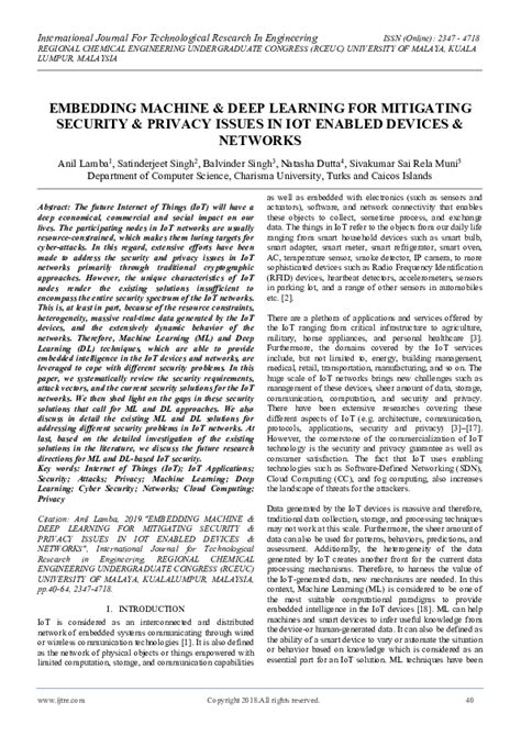 Pdf Embedding Machine And Deep Learning For Mitigating Security And Privacy Issues In Iot Enabled