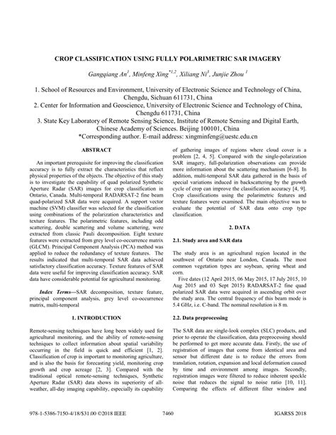 Pdf Crop Classification Using Fully Polarimetric Sar Imagery